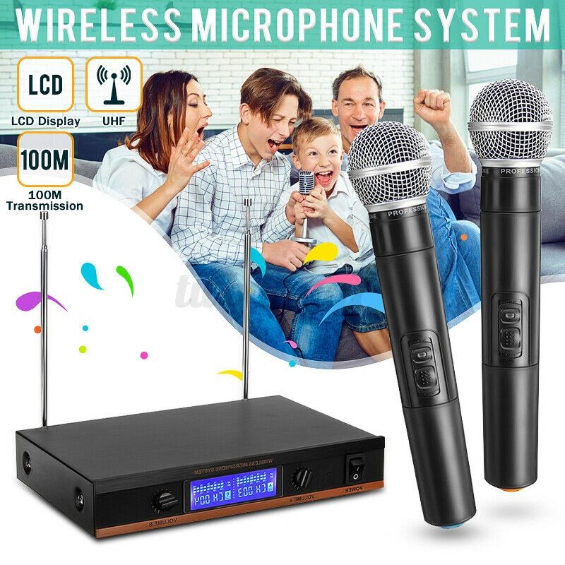 Dual mics UHF Wireless Microphone 2 Channel Cordless Mic System KTV Karaoke