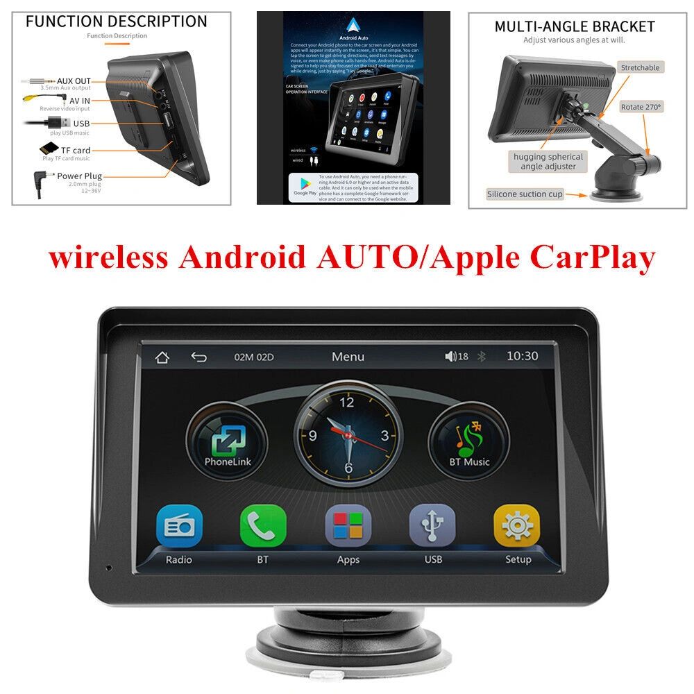 portable 7 inch Wireless CarPlay android auto Car Bluetooth call stereo ...