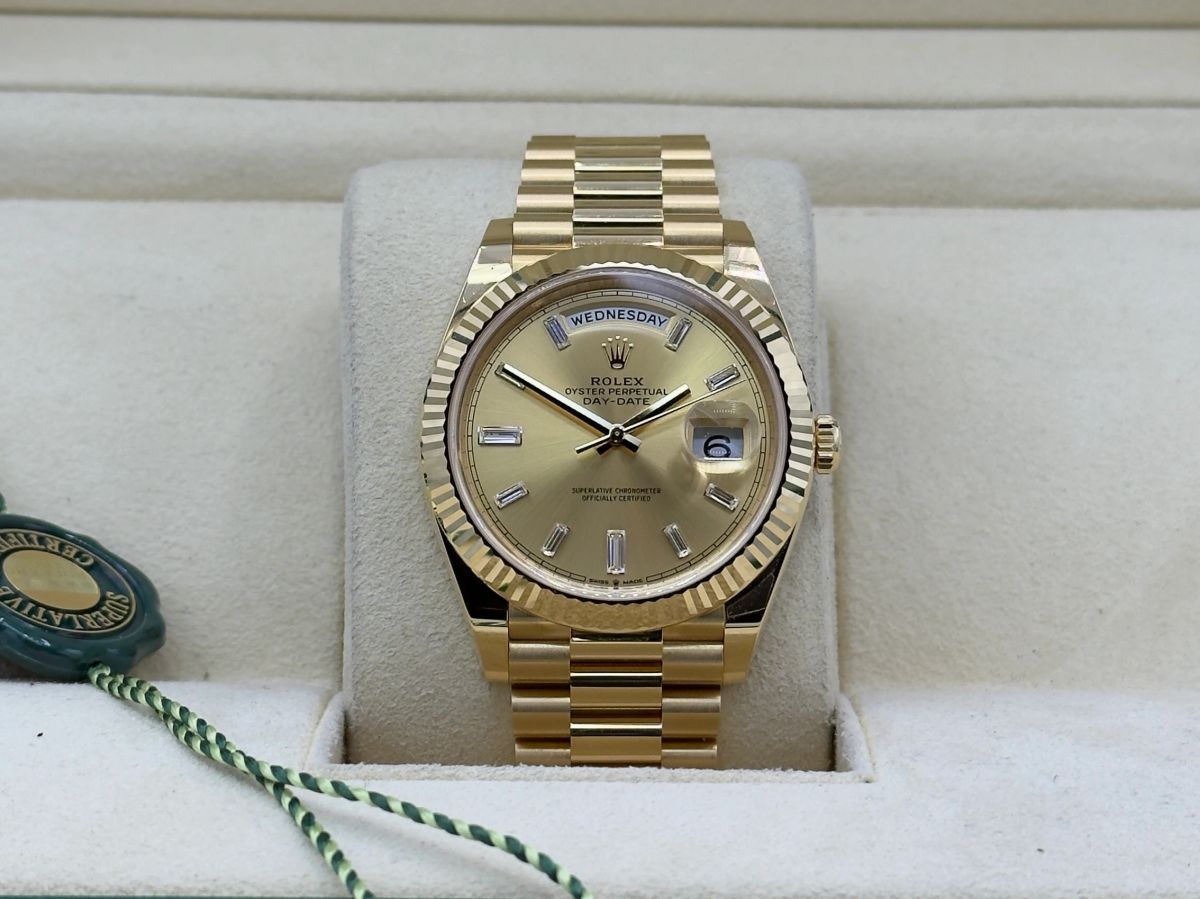 Rolex Day-date 40 Champagne Baguette Diamond Dial 2023