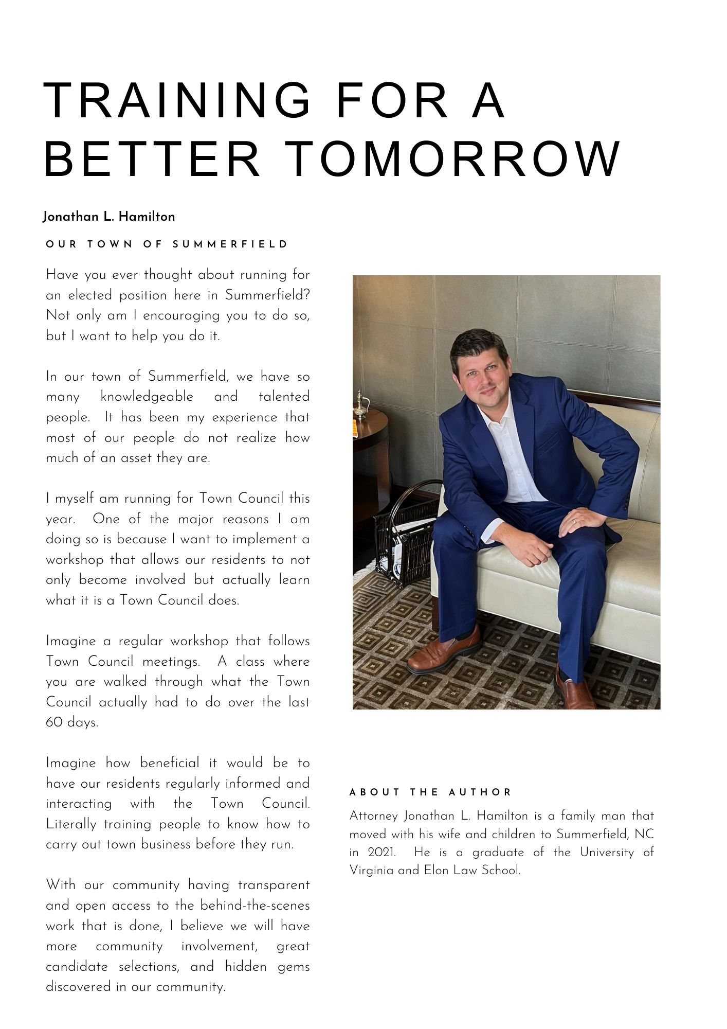 Summerfield Town Council Candidate Wants A Better Tomorrow