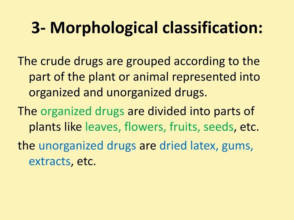 Part 3. 3. Morphological and 4. Pharmacological classification.
