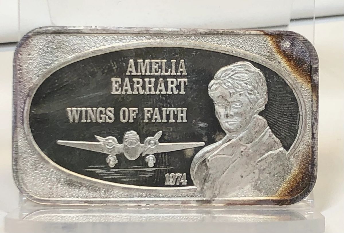 Amelia Earhart 1 Troy Oz 999 Silver Art Bar Collectable Wings of Faith ...