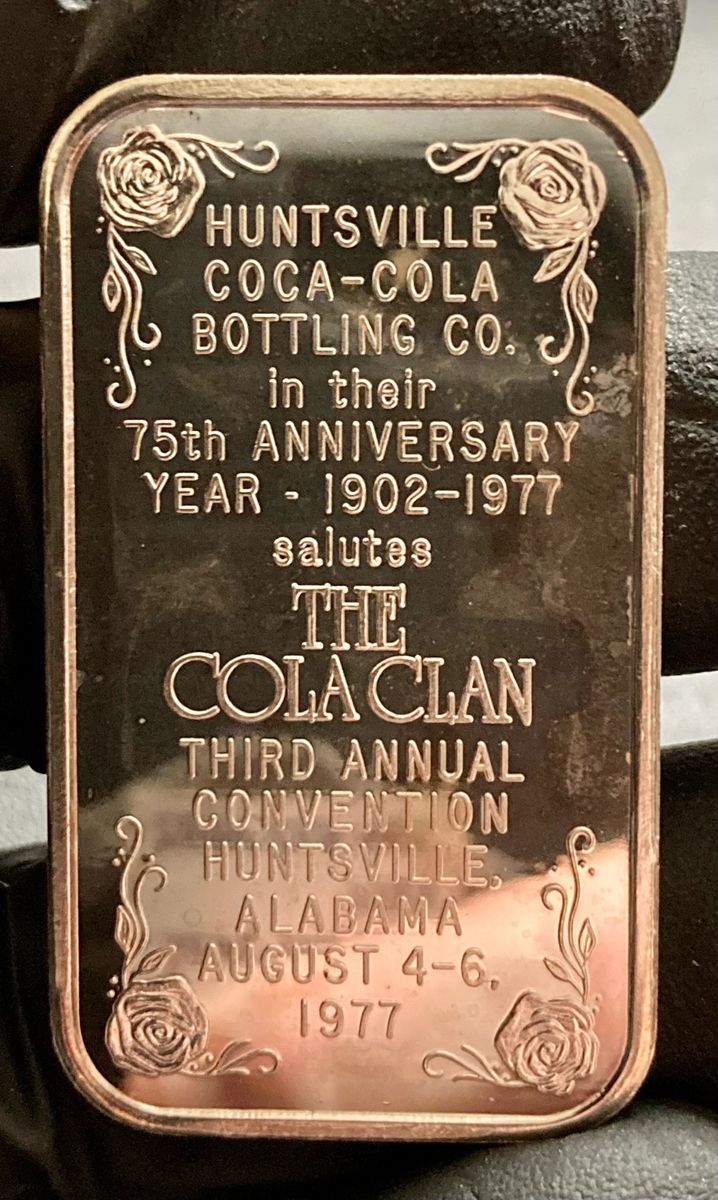 WWM-68 HUNTSVILLE ALABAMA COLA CLAN COCA-COLA 1 Troy oz 999 Silver Bar ...