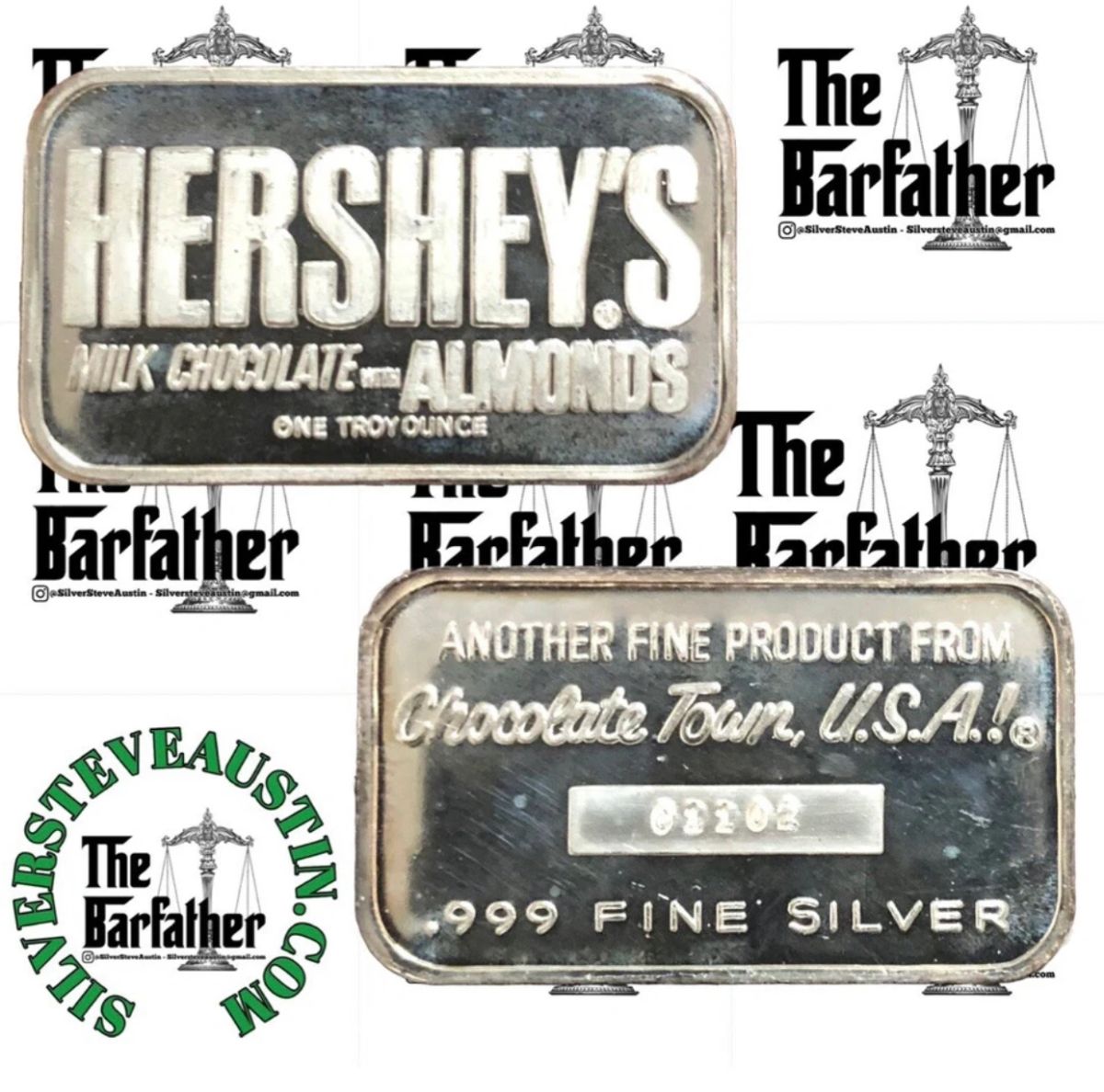 Hershey Milk Chocolate Almonds 1 Troy Oz 999 Silver Bar Trinity Mint ...