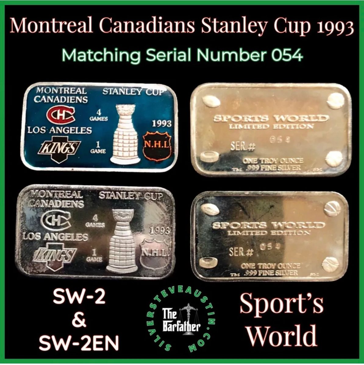 1993 Troy Oz 999 Silver Enamel Montreal Canadians Stanley Cup #54 ...