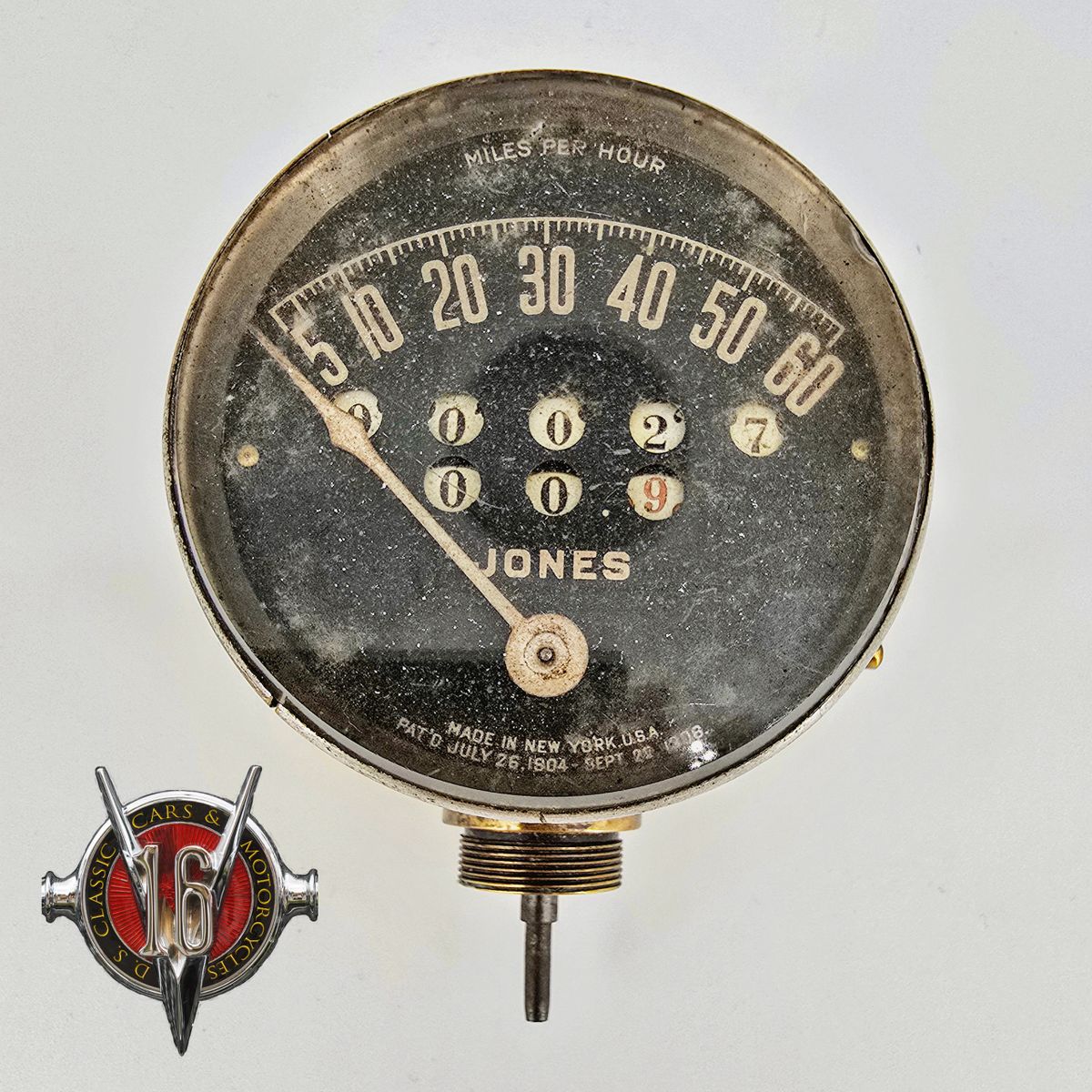 Rare Antique 1904 Jones Brass 60 MPH Speedometer