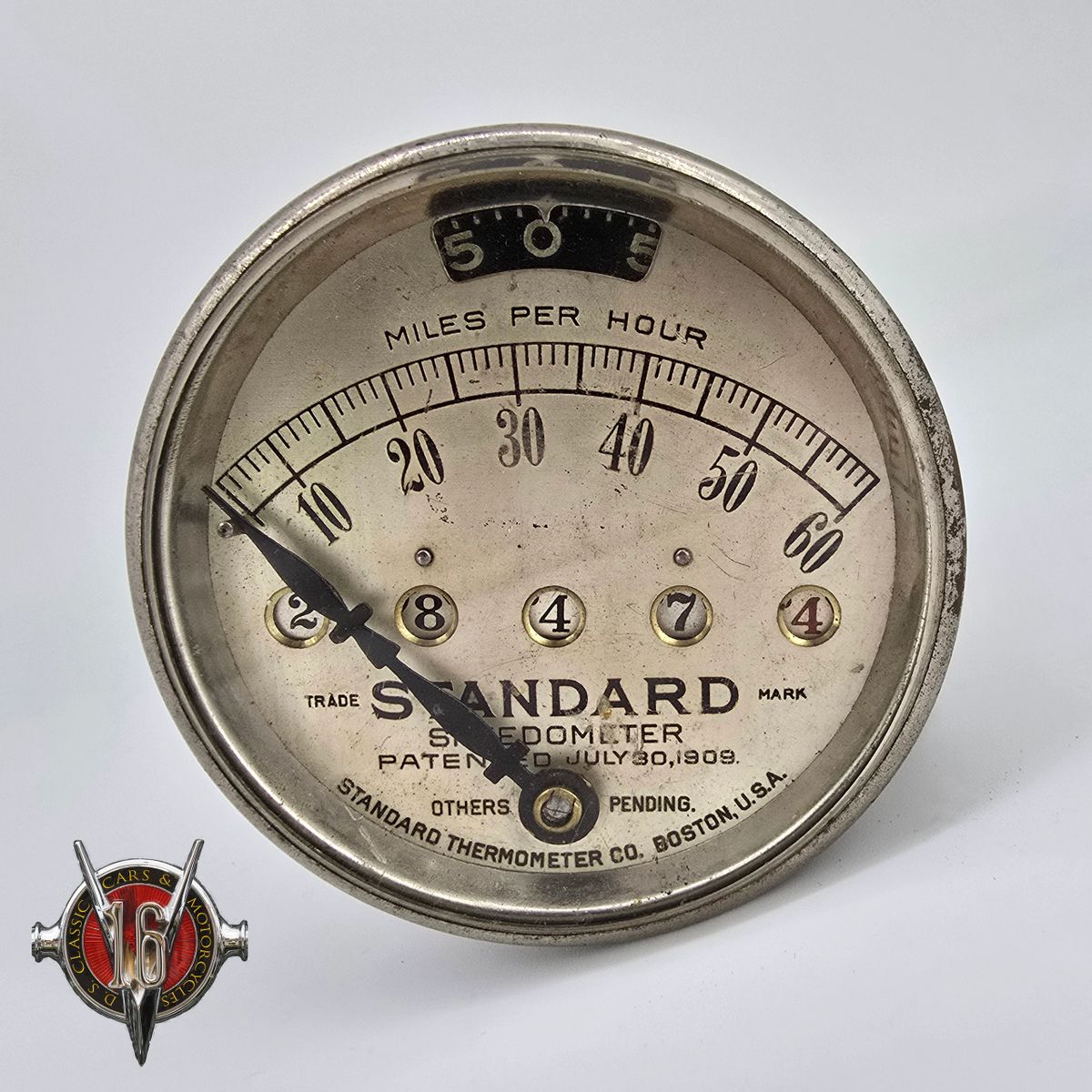 Antique 1909 Nickel-Plated Brass Standard 50 MPH Speedometer