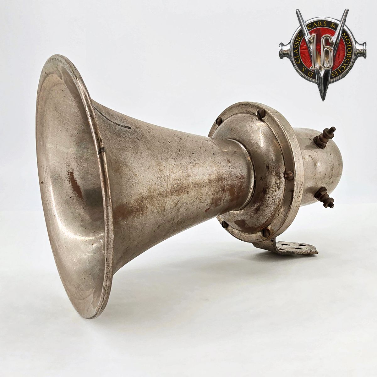 Rare Nickel-Plated Brass Early Automobile Horn with Bracket