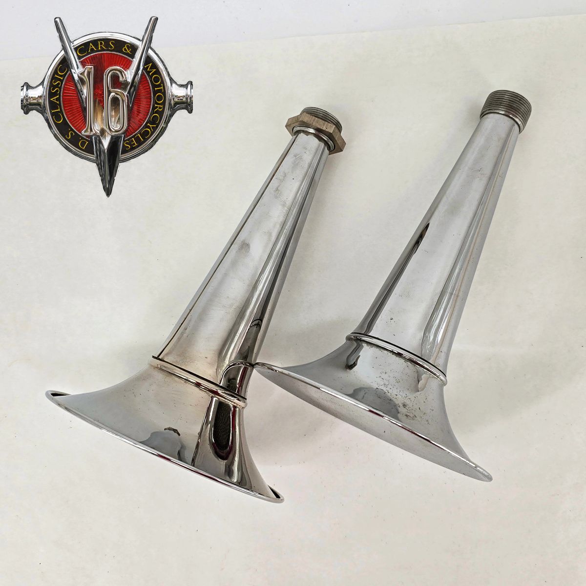 Pair of Antique 7" Horn Trumpets with Screens in Excellent Condition