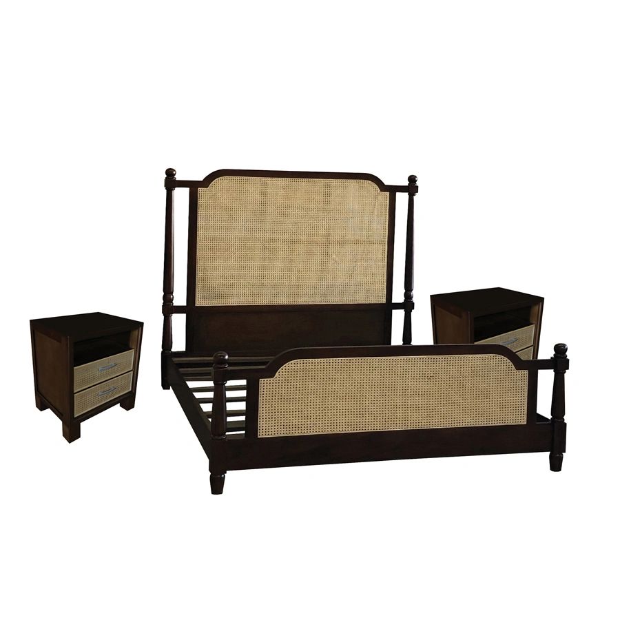 Elaborate Grande Elegant Cane Queen Bedroom Set w/ 2 Nightstands