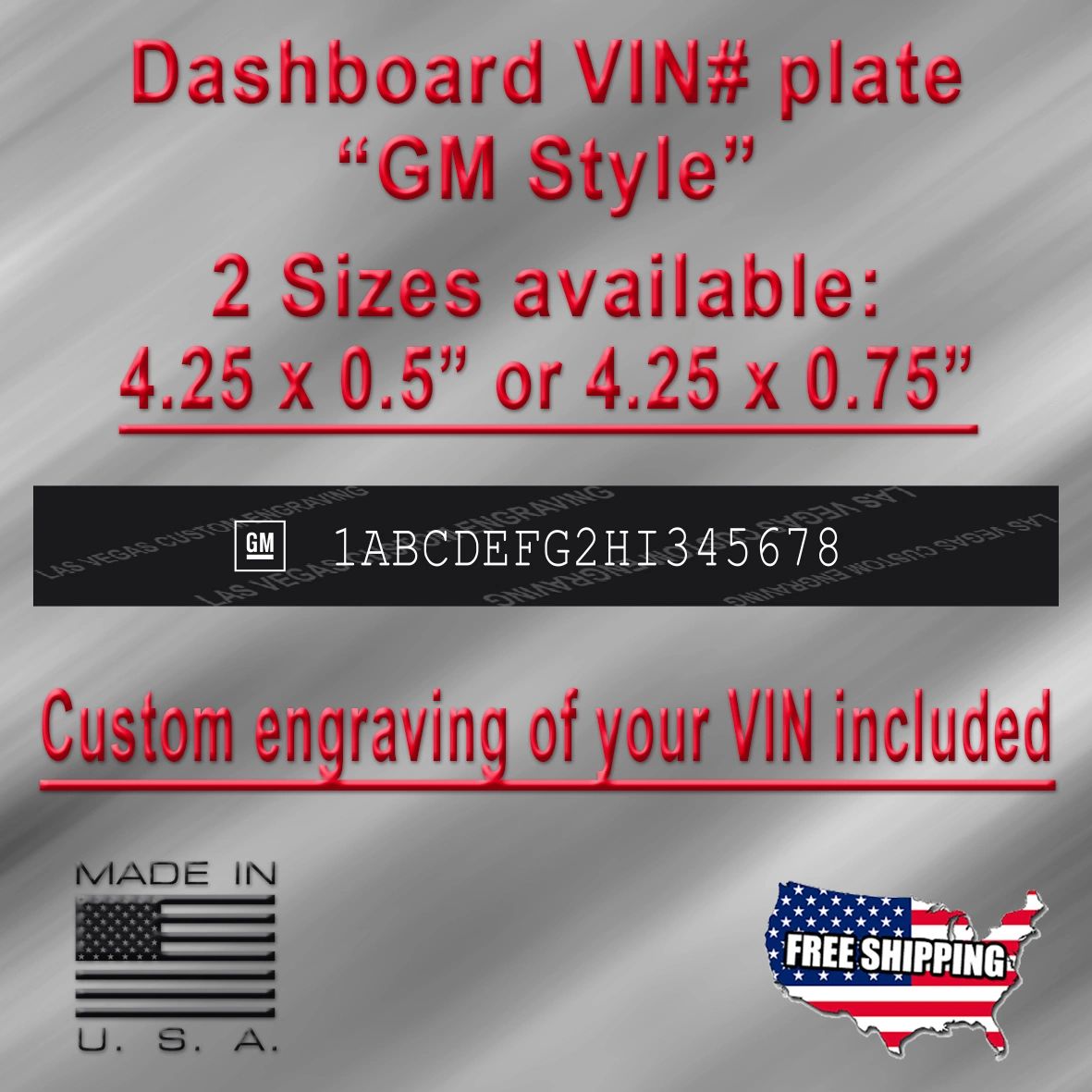 Dashboard / Windshield VIN PLATE "GM STYLE" Custom engraving of your ...