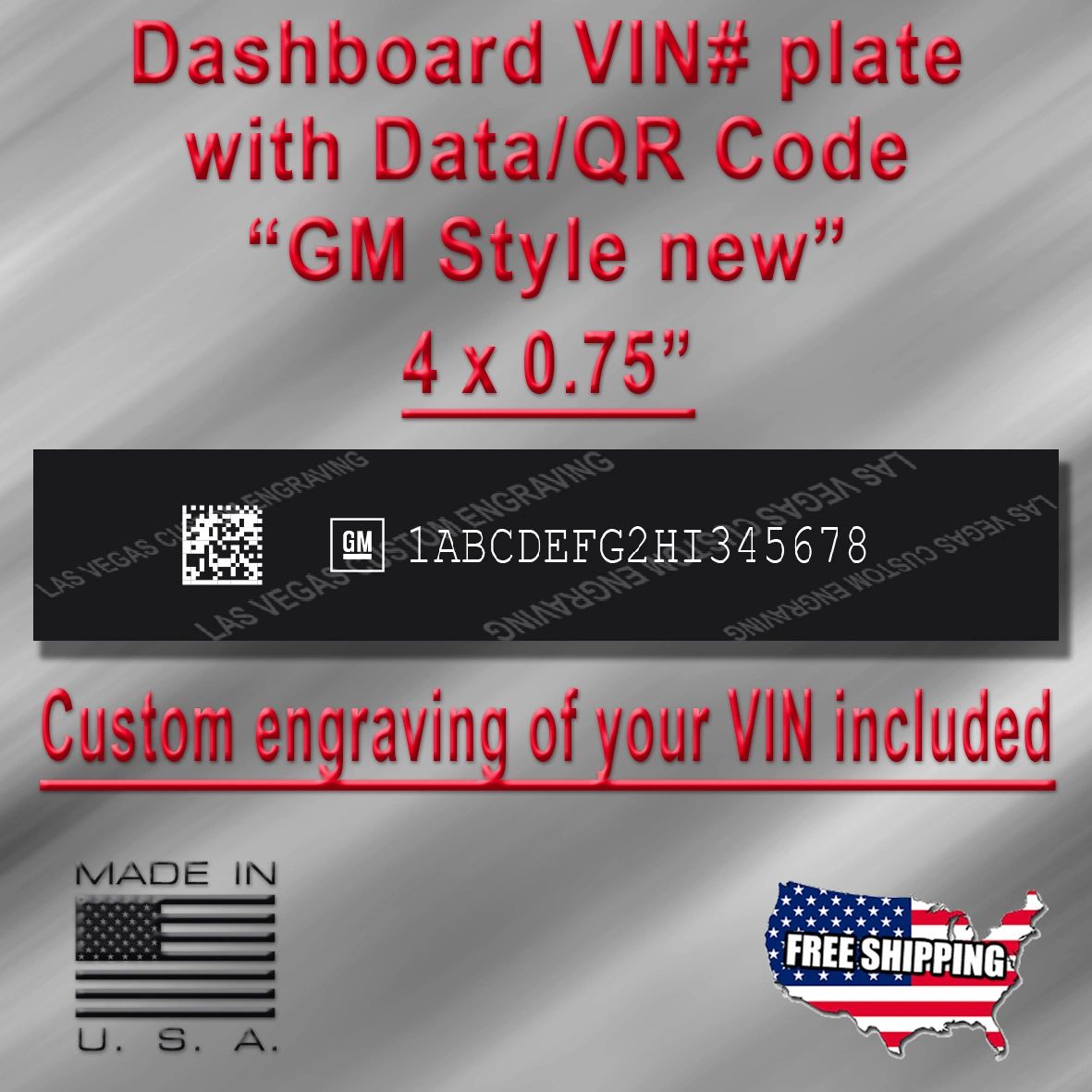 Dashboard / Windshield VIN PLATE with DATA/QR CODE "GM STYLE-2" Custom ...