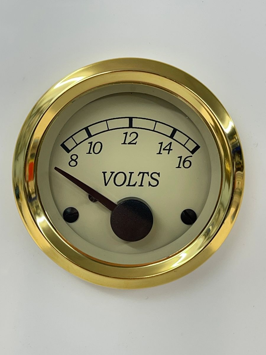 Heritage Gold VOLTS Voltmeter Electric Short Sweep 8-16 volt 52mm 12 ...