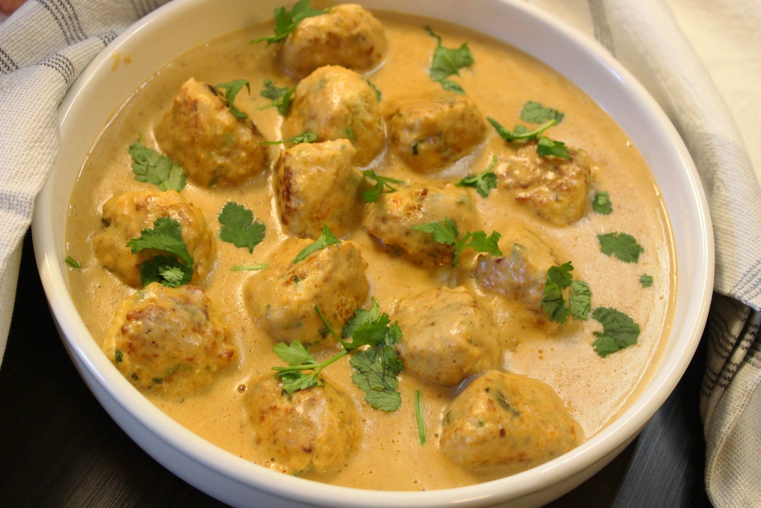 Thai Chicken Meatballs In Coconut Peanut Sauce