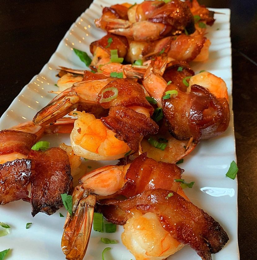 Sweet and Spicy Bacon Wrapped Prawns