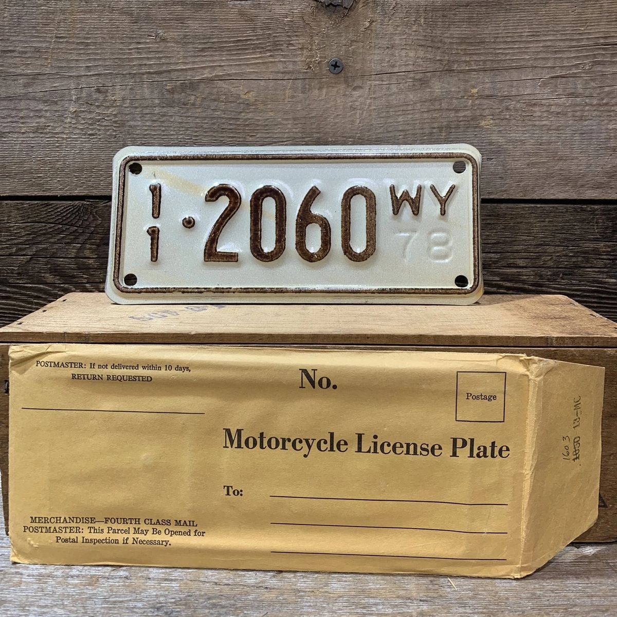 Primitive 1978 Wyoming Motorcycle License Plate