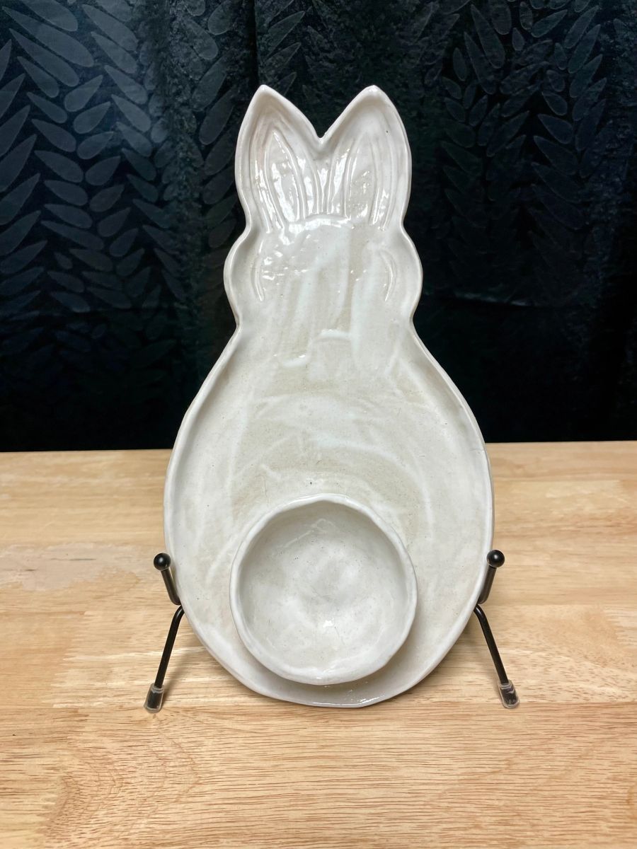 Ceramic White Rabbit Tray With Dip Bowl