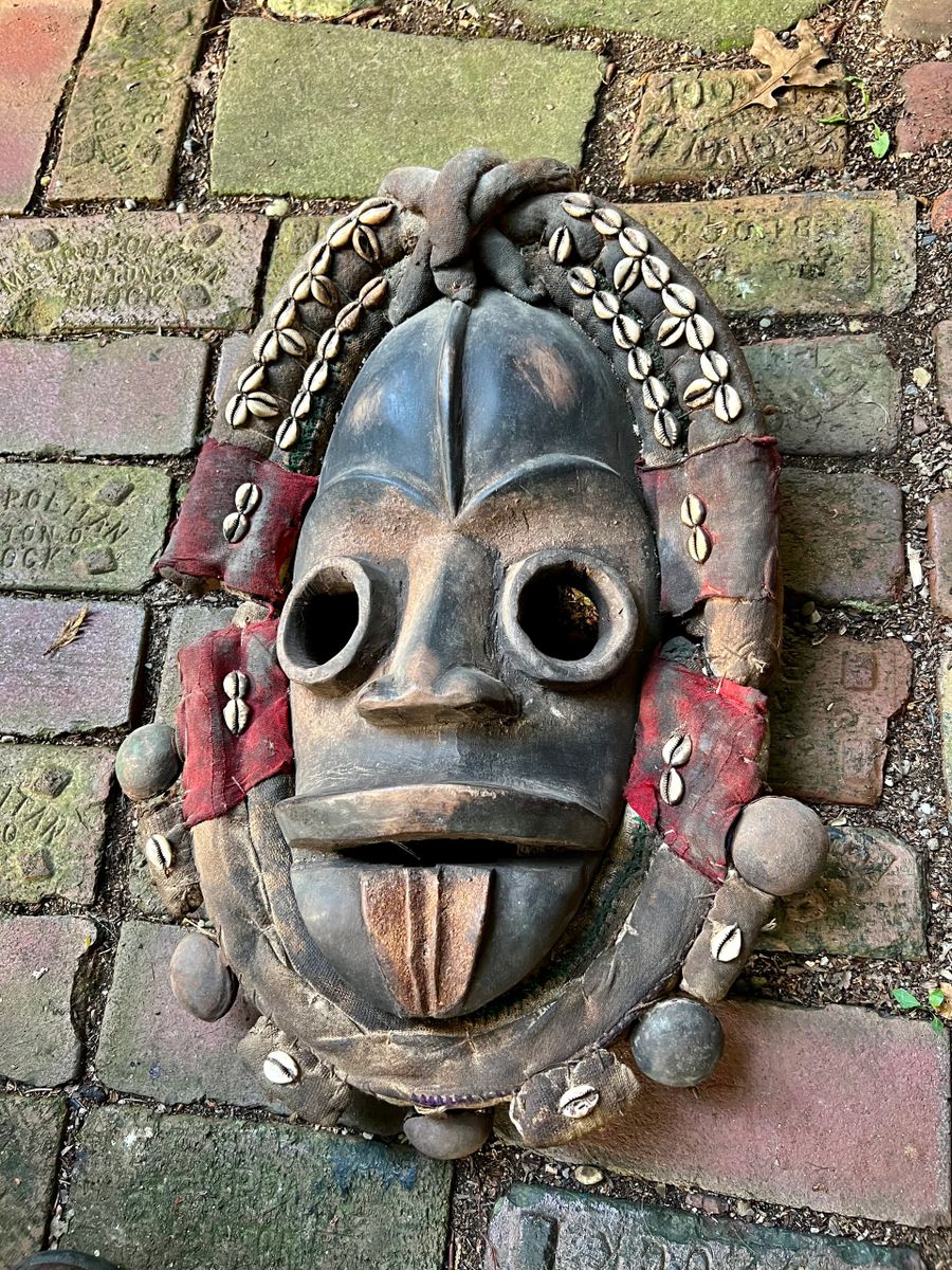 African Dan Mask Huge, Bells, Cowrie Shells, Fabric, Wood Carving Africa