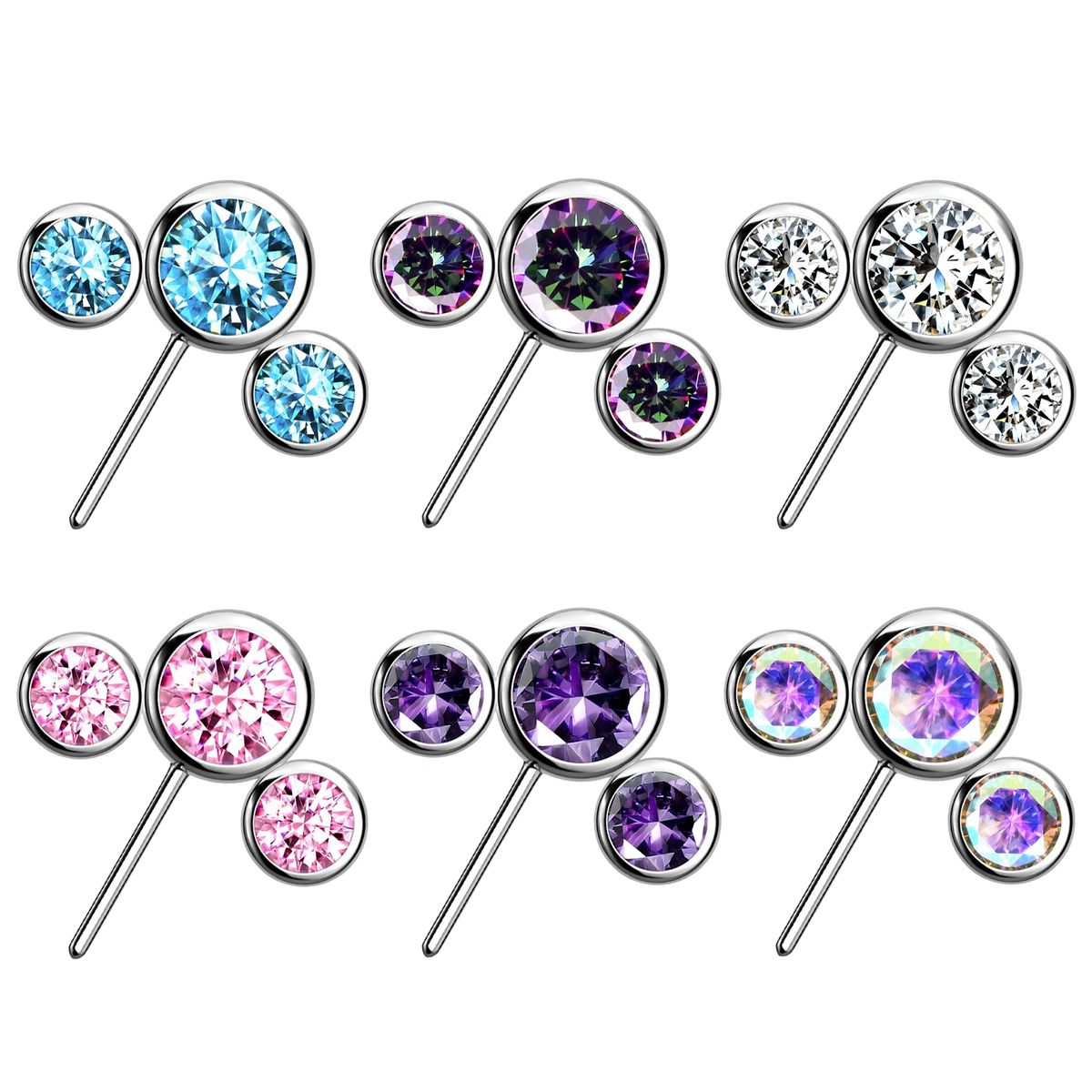 Titanium Threadless Triple Gem Cluster Top