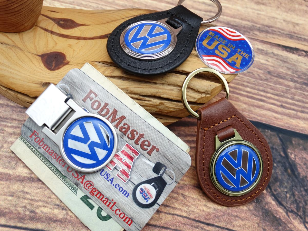 ⭐ VINTAGE NEW STOCK 1970's BLUE VW VOLKSWAGEN LEATHER KEY FOB OR MONEY ...
