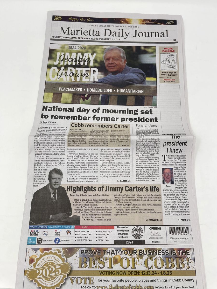 Jimmy Carter Highlights and Timeline of Life Tribute Paper - Marietta ...
