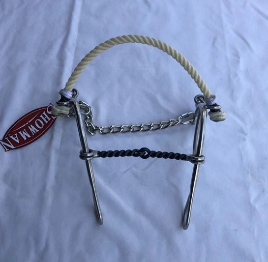 SWEET IRON TWISTED WIRE SLIDING GAG BIT WITH ROPE NOSE BAND AND CURB CHAIN