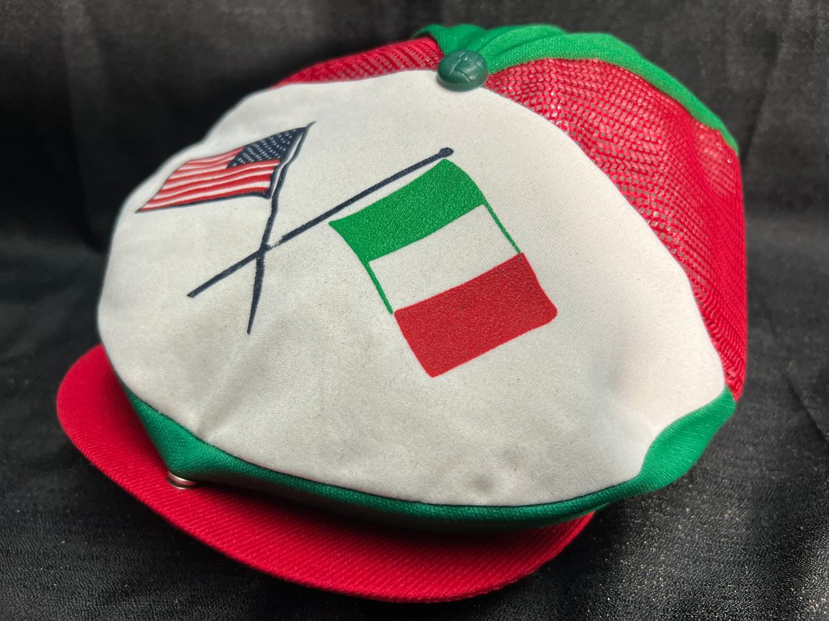 VINTAGE HAT: ITALY & USA FLAGS CROSSED - Red, White & Green