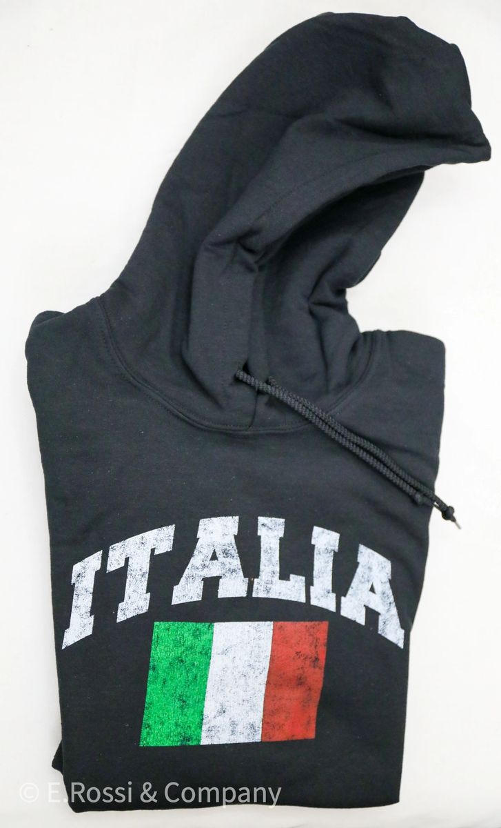 Hooded Sweatshirt: "ITALIA" Distressed Flag - BLACK