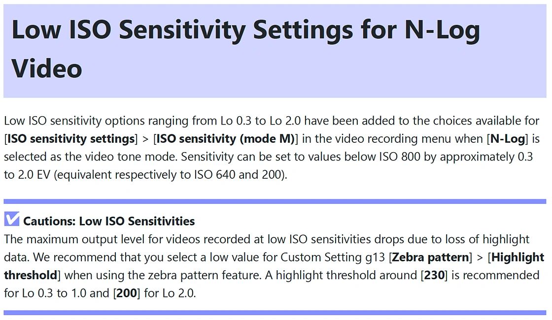 Z9 FW v4 RAW Video Dynamic Range with LO 2.0 setting