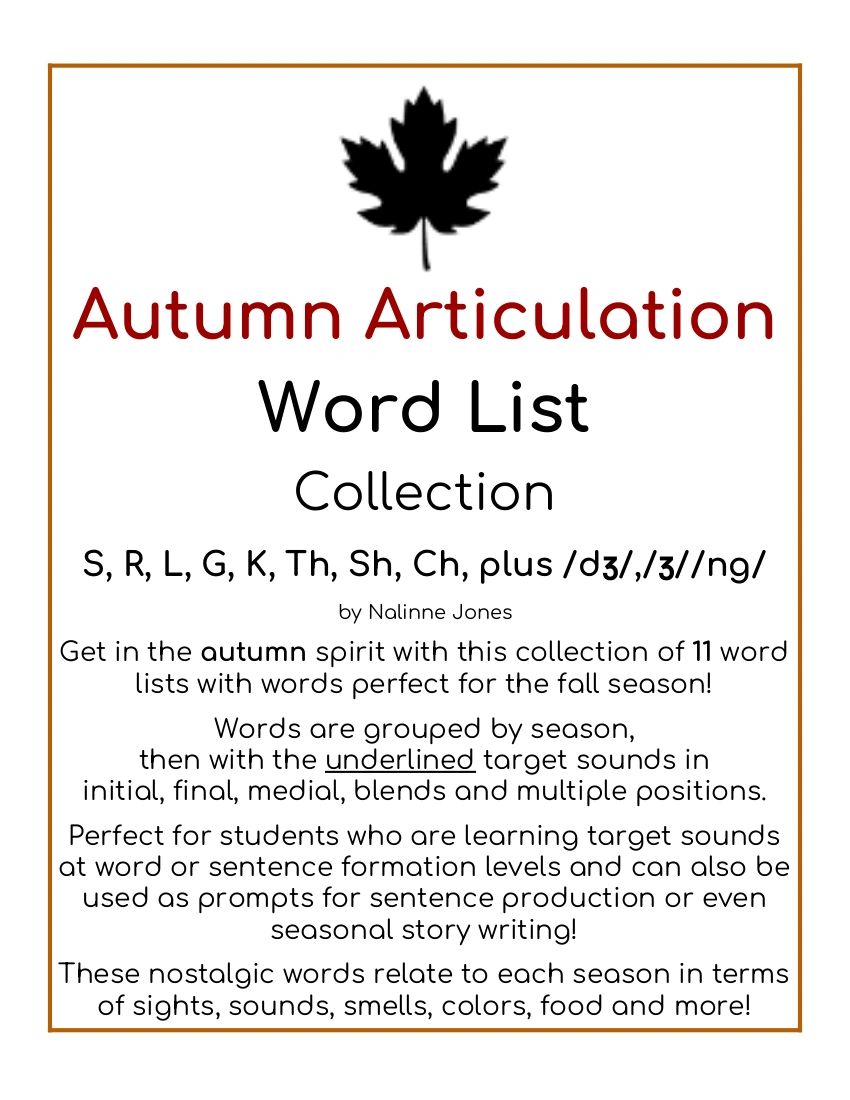 Articulation AUTUMN WORD LIST Collection