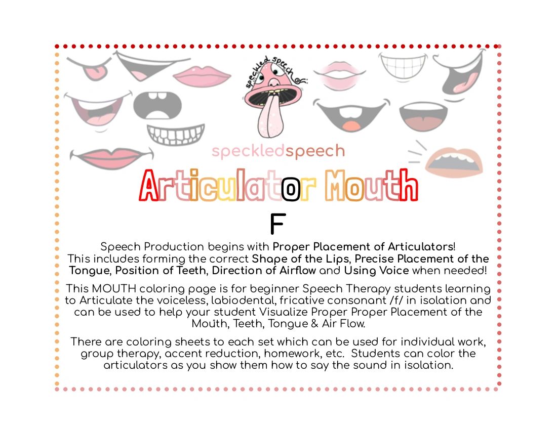 F MOUTH Speech Therapy Articulation Coloring Page