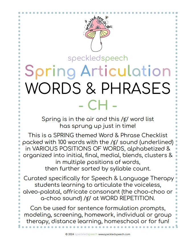 CH SPRING Word Checklist for Articulation Practice