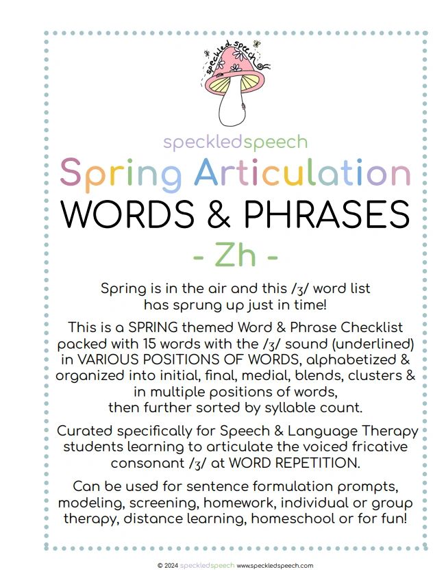 Zh Spring Word Checklist