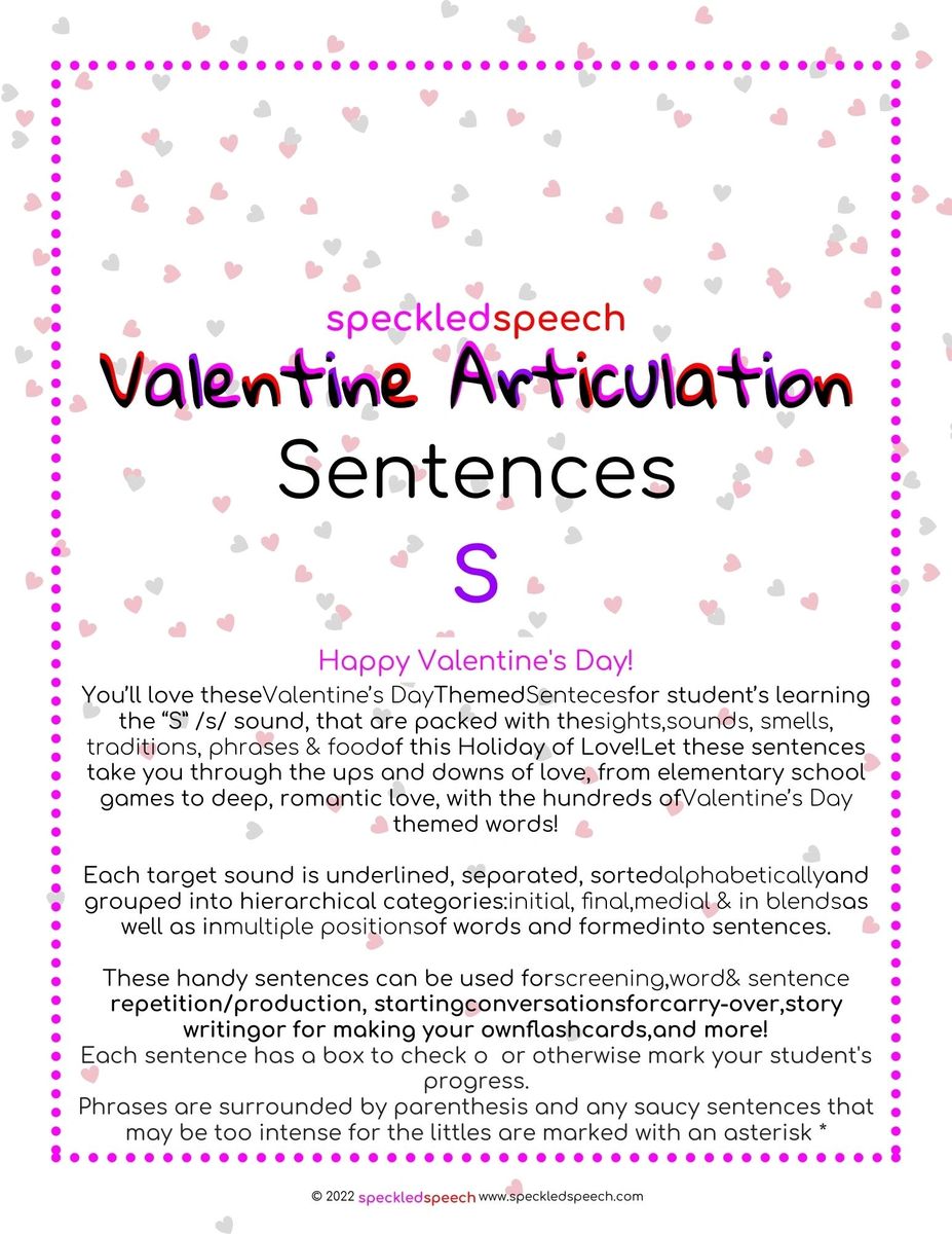 Valentine's Day Speech Therapy Articulation - S - Sentences