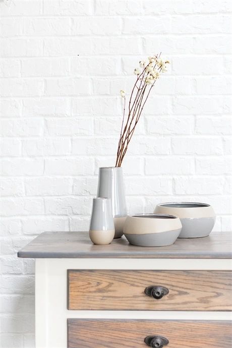 Blue Grey and Natural Ceramic Floral Vases - 2 Sizes