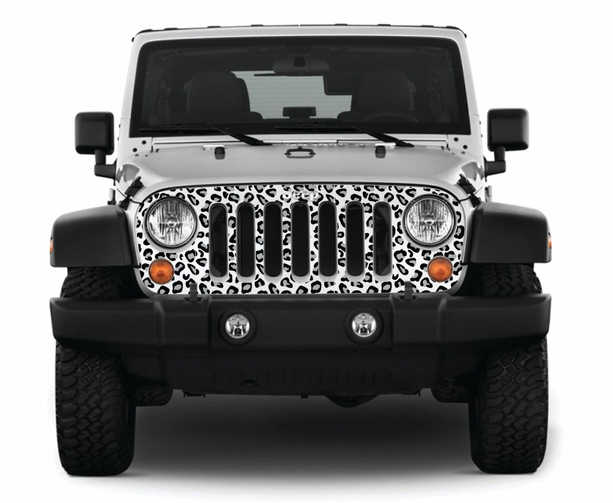 Sharp Snow Leopard Animal Print Jeep Grill Skin