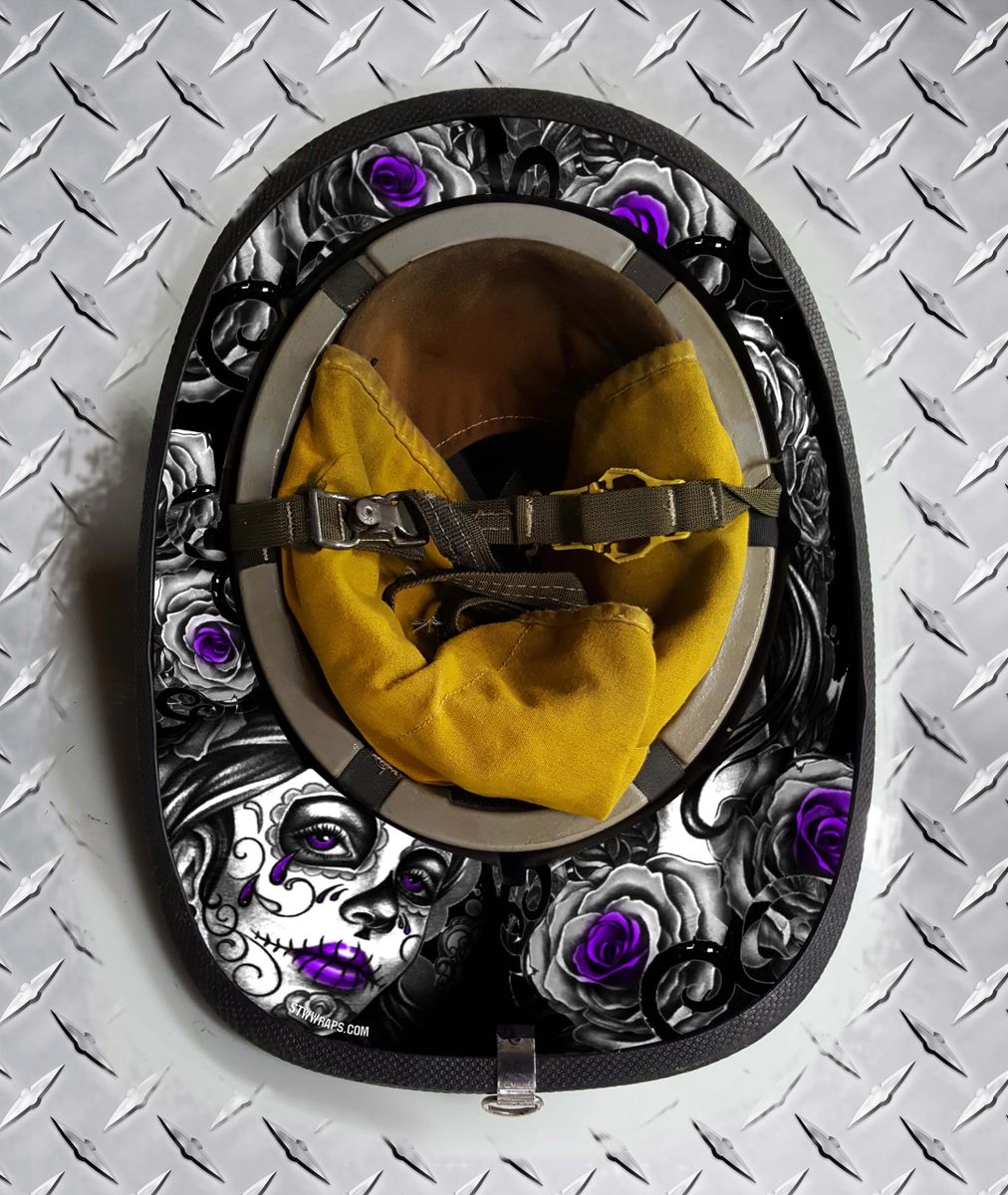 Dark Portrait Purple Rose Sugar Skull Fire Helmet Wrap Brim Trim Decal ...