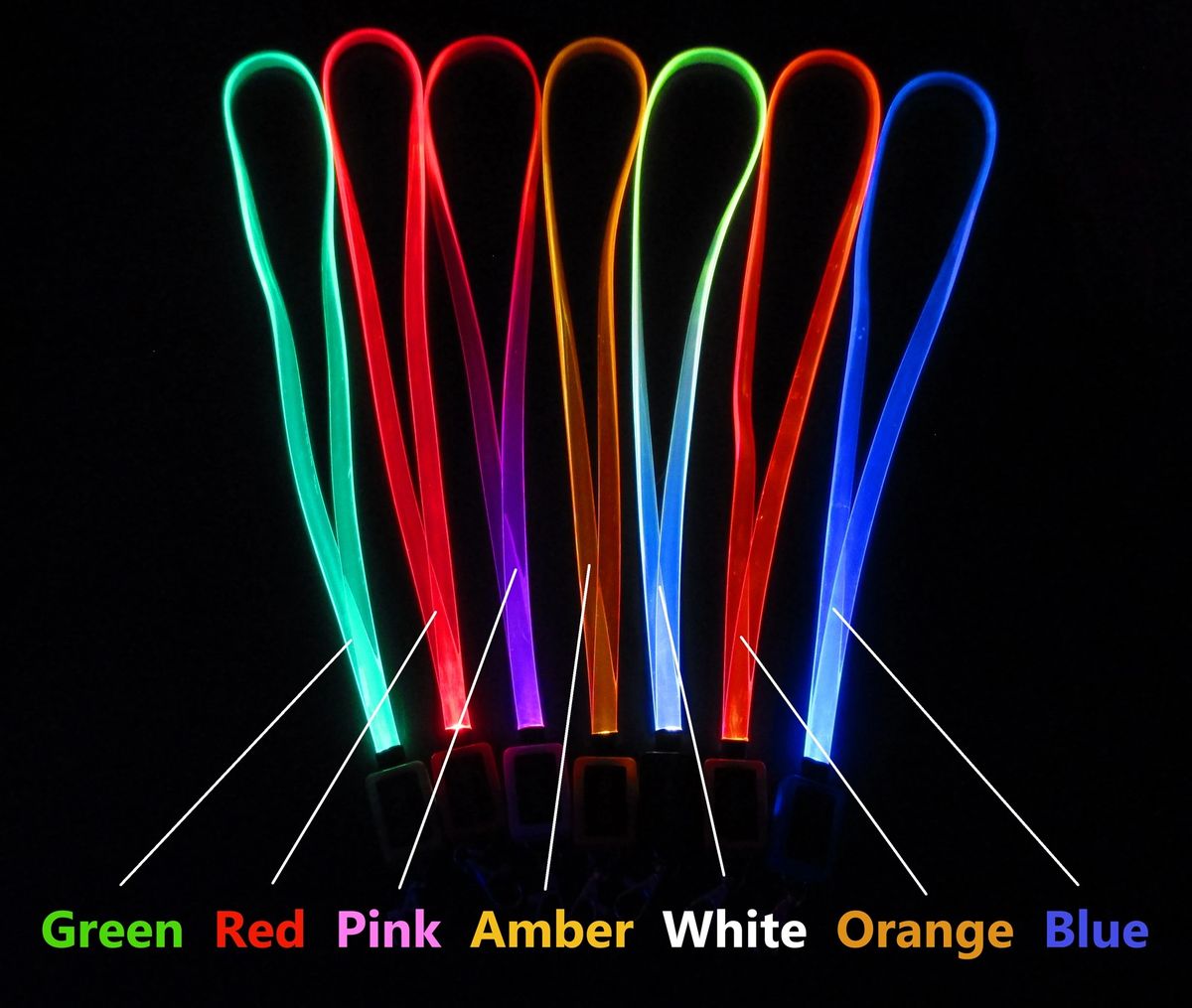LED Lanyard - Fiber Optic Illuminated with 3 Light Modes - Pick Your Colors