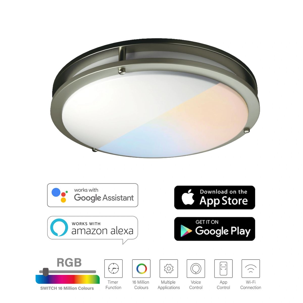 16'' RGB LED Ultra Slim Flush Mount Smart Wifi Control