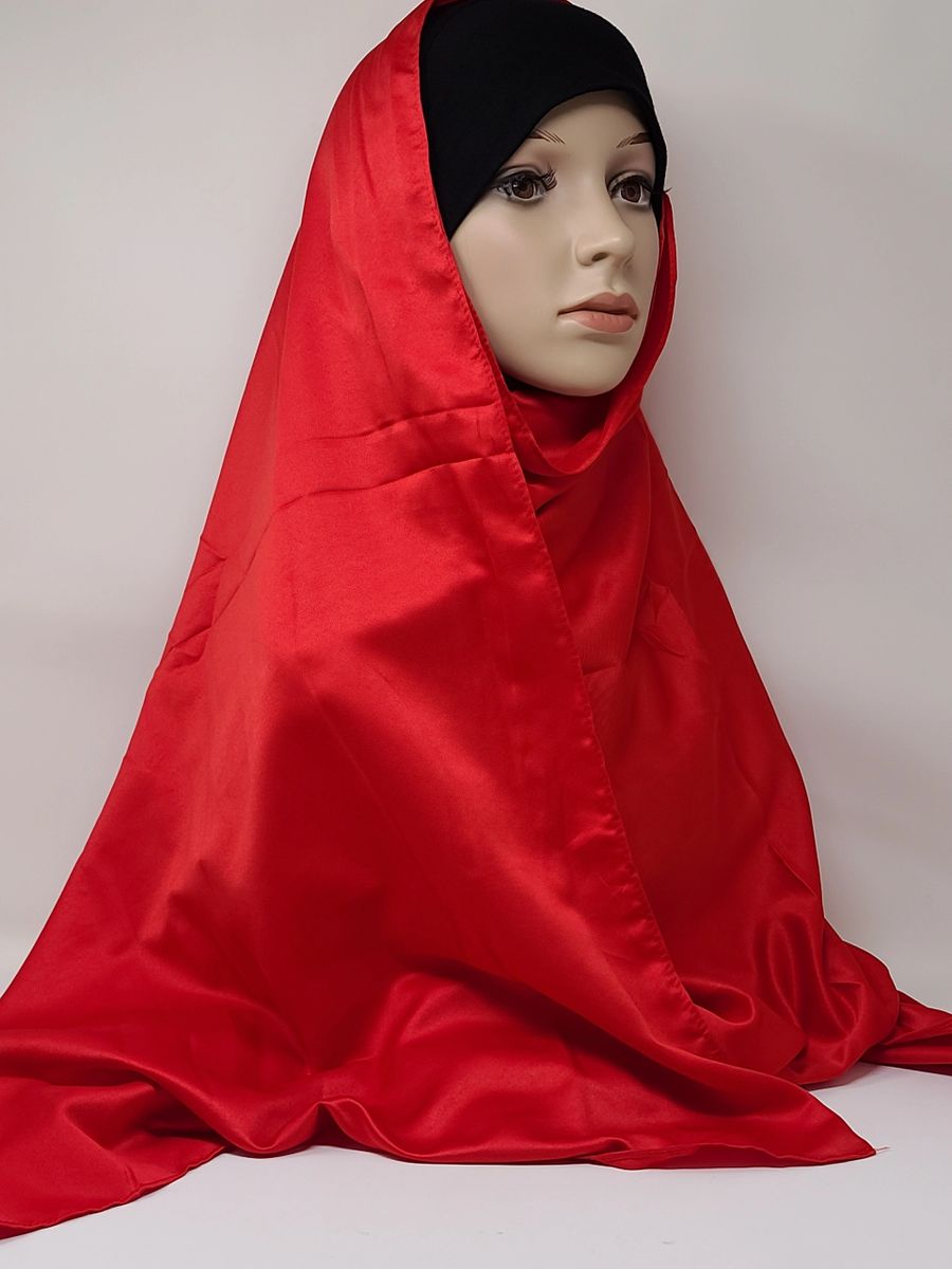 Luxury Red Satin Hijab – Elegant Headscarf for Special Occasions ...