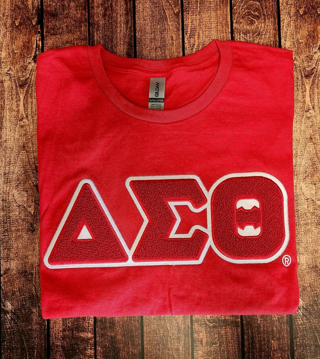 DST Chenille Red Greek Letter Tee