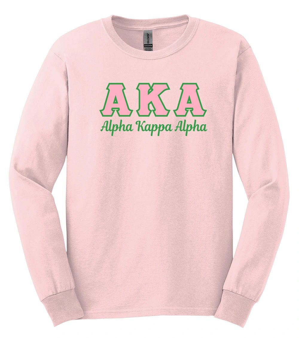 AKA Long Sleeve Pink Greek Letter Tee