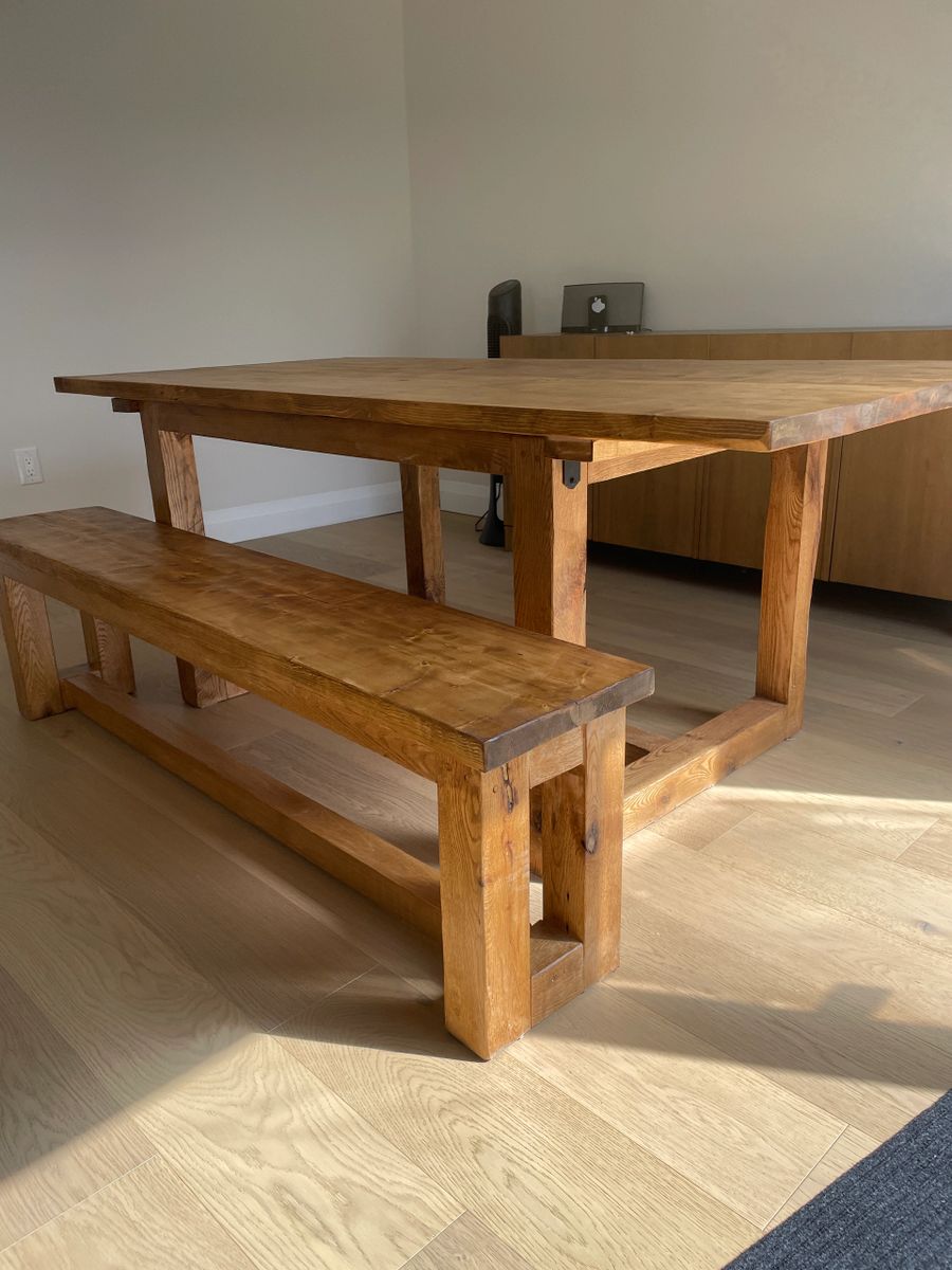 O frame dining table 6 ft long with a matching bench