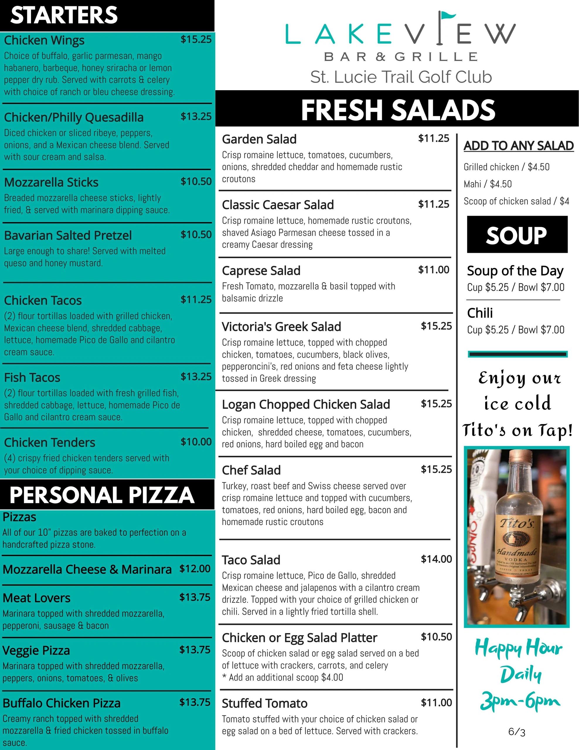 Menu | Lakeview Bar & Grille