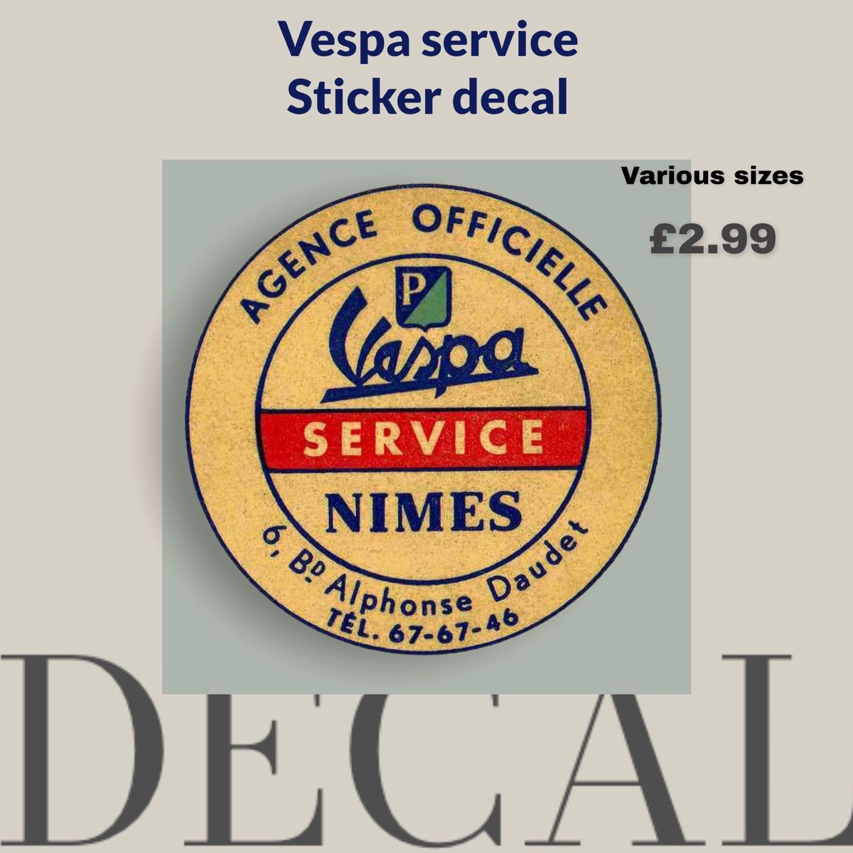 Vespa Service self adhesive vinyl decal sticker