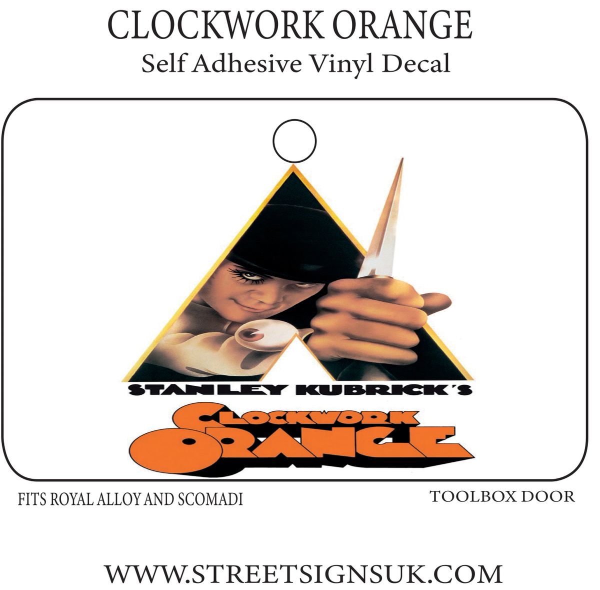 Clockwork Orange self adhesive vinyl decal sticker for scooter toolbox door