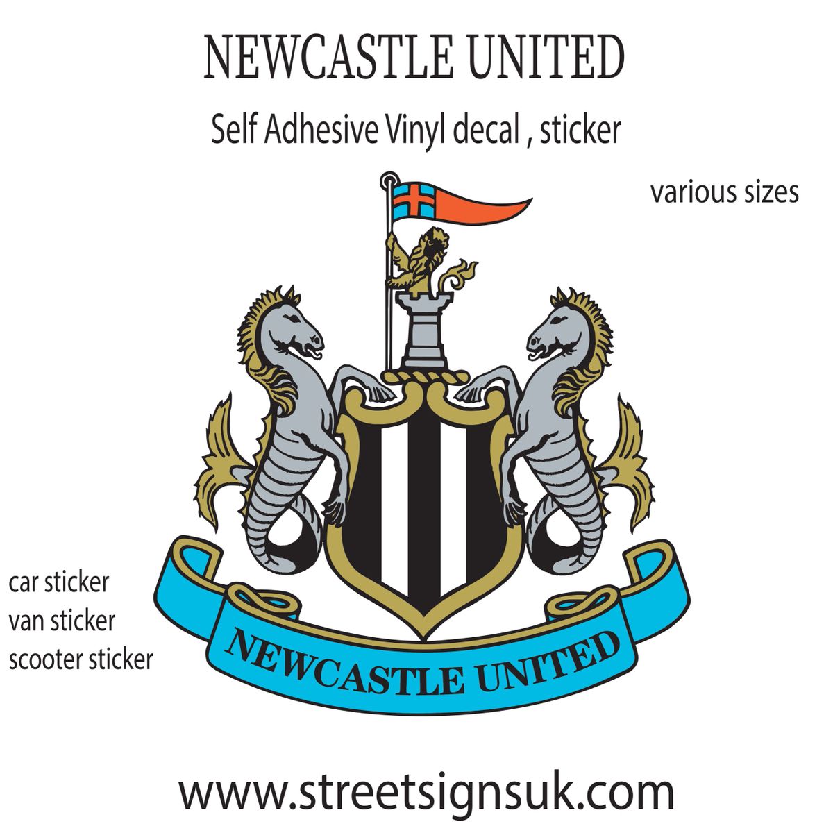 Newcastle United self adhesive vinyl car sticker scooter decal wall art