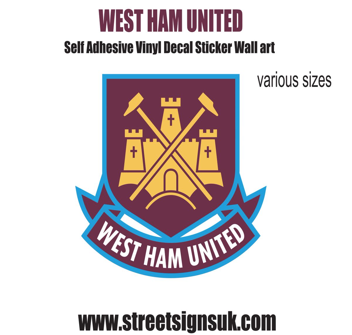 West Ham United self adhesive vinyl car sticker scooter decal wall art
