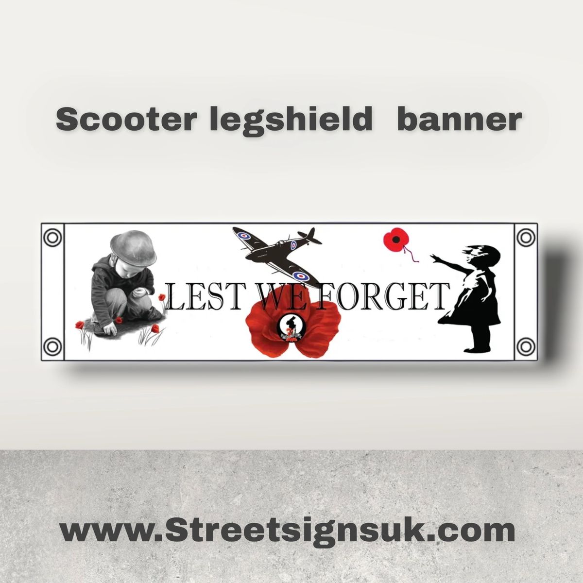Lest We Forget boy and girl Scooter Legshield banner