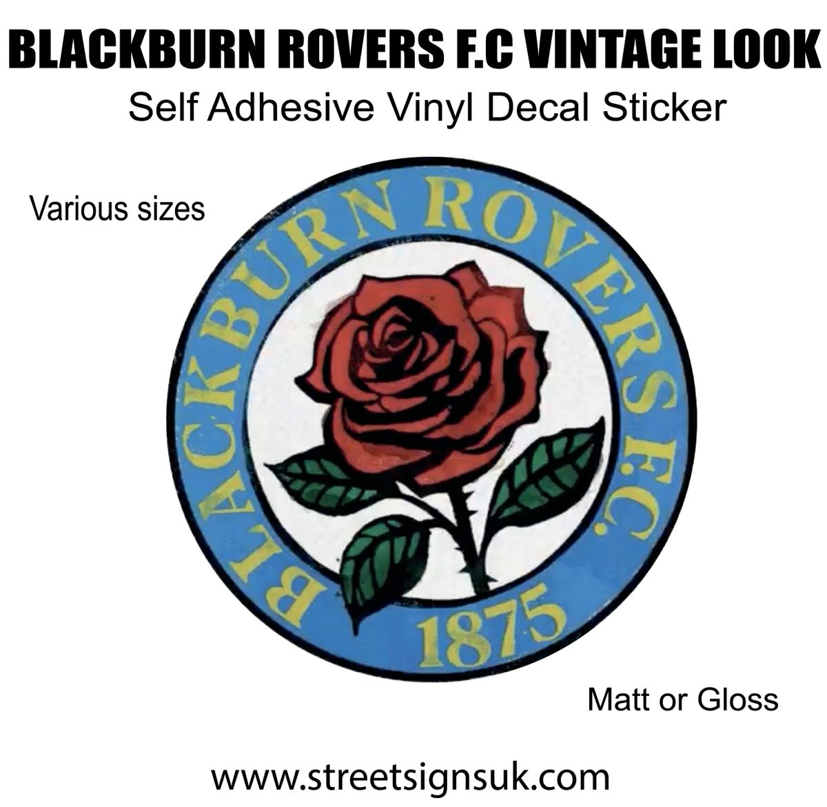 Vintage Blackburn Rovers F.C self adhesive vinyl car sticker scooter ...